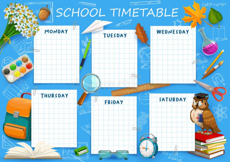 School Timetable Schedule Template, Weekly Planner Stock Vector ...