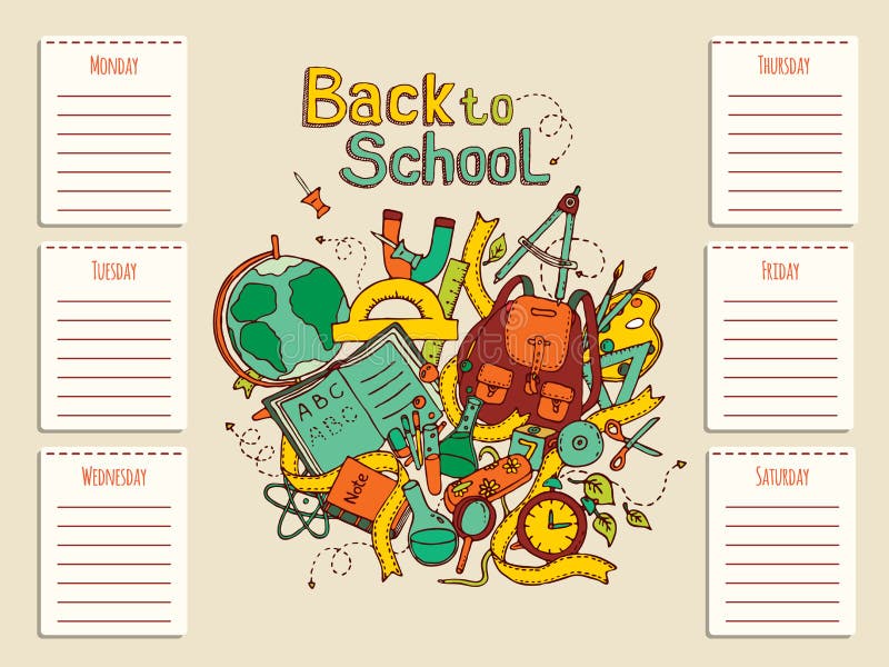 School Timetable Sketch Colored Illustration Stock Vector ...