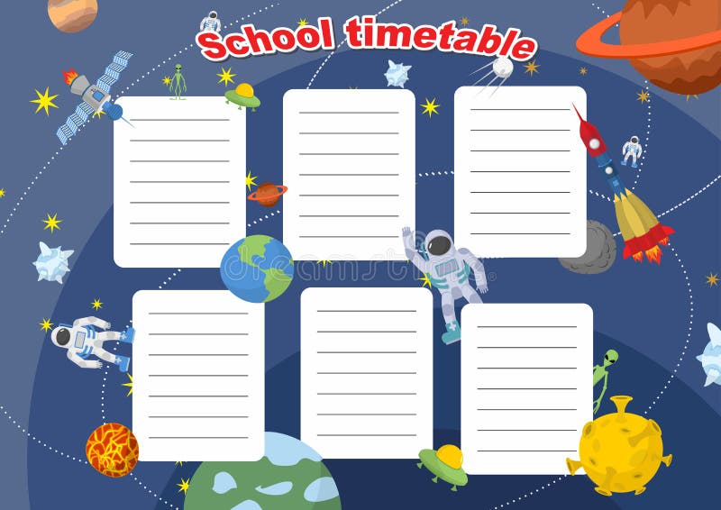 Schedule. School Timetable on Theme of Space and Galaxy Stock Vector ...