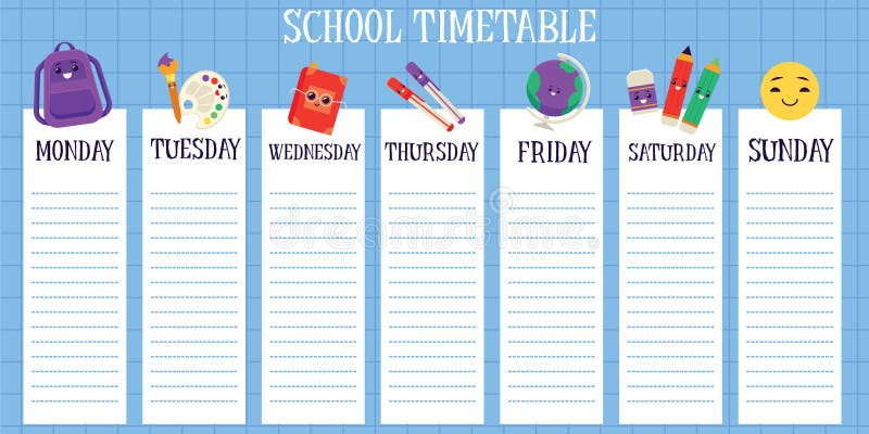 School Timetable with Space for Notes Flat Vector Illustration Isolated ...