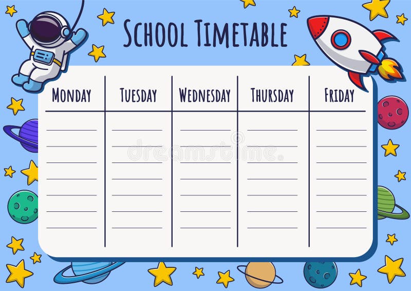 School Timetable. Space. Vector Design. Stock Vector - Illustration of ...