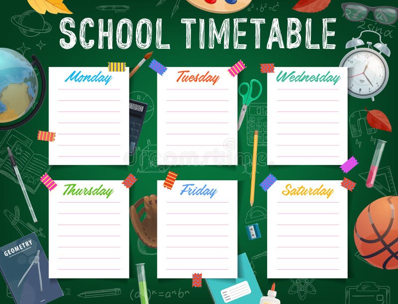 School Timetable with Stationery Vector Template Stock Vector ...