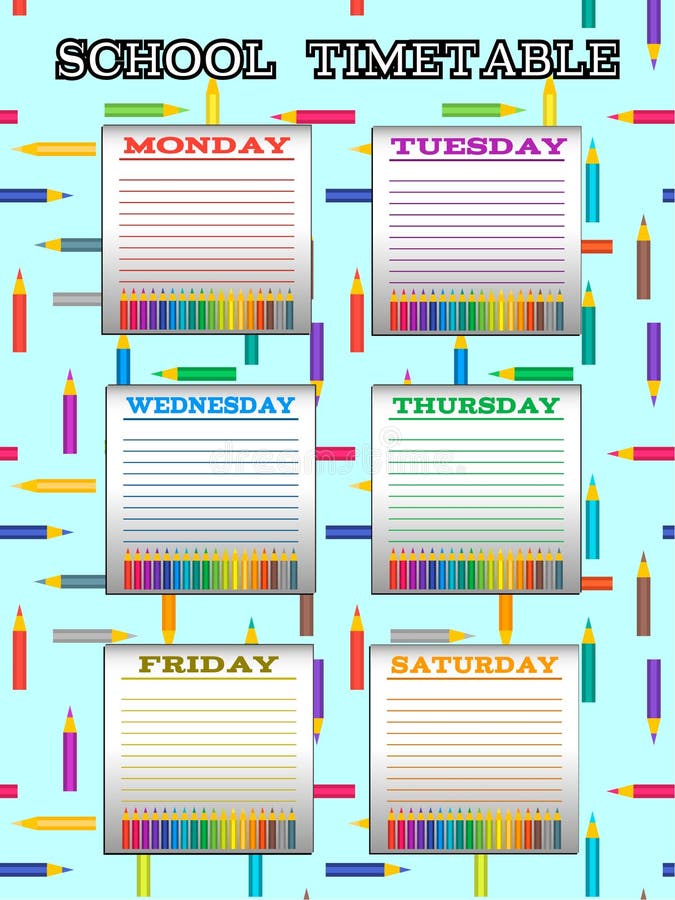 School Timetable for Students or Pupils with Days of Week Stock Vector ...