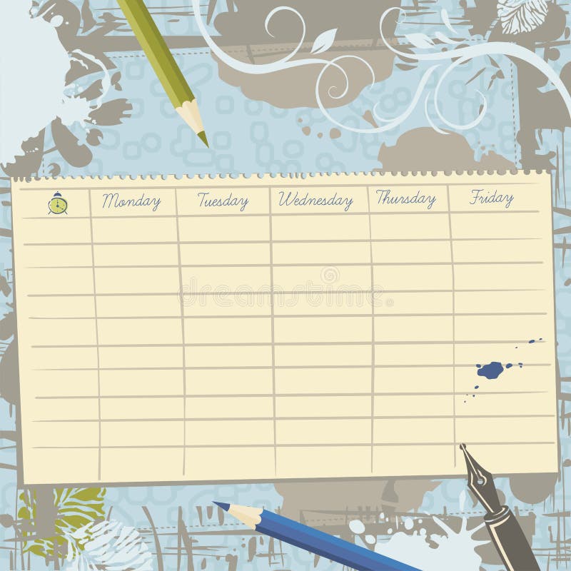 School Timetable Template and Background Stock Vector - Illustration of ...