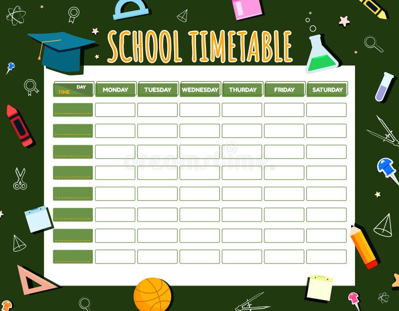 School Timetable Template with Educational Elements. Stock Vector ...