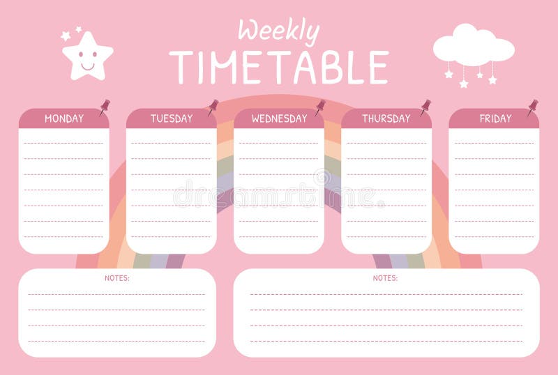 School Timetable Template for Girls. School Planner Stock Vector ...