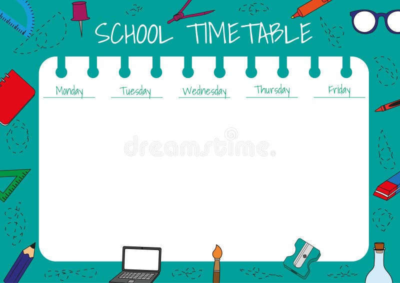 School Timetable for Kids with Days of the Week and Planes, Dots and ...