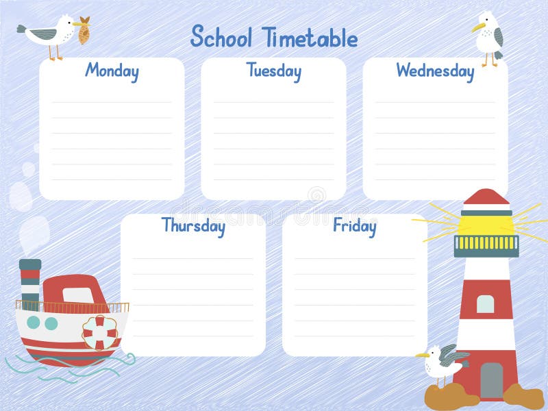 School Timetable Template with Lighthouse and Boat for Students or ...