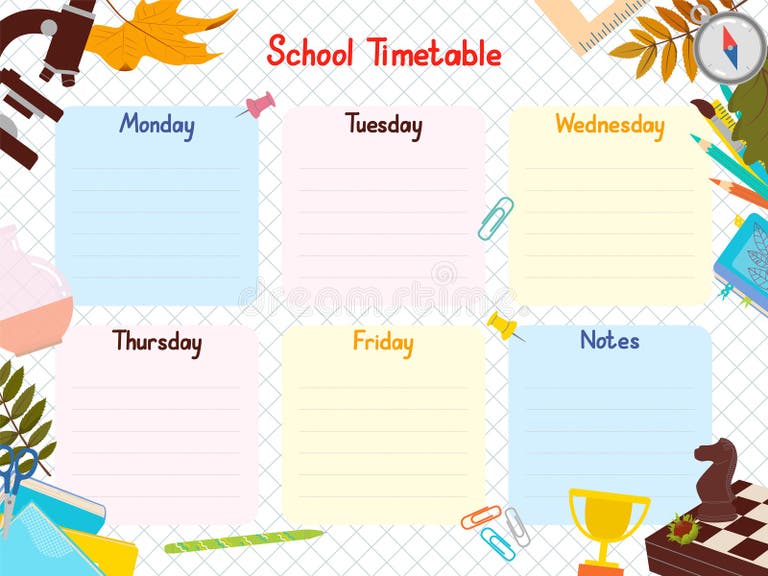 School Timetable Template for Students or Pupils. Vector Illustration ...
