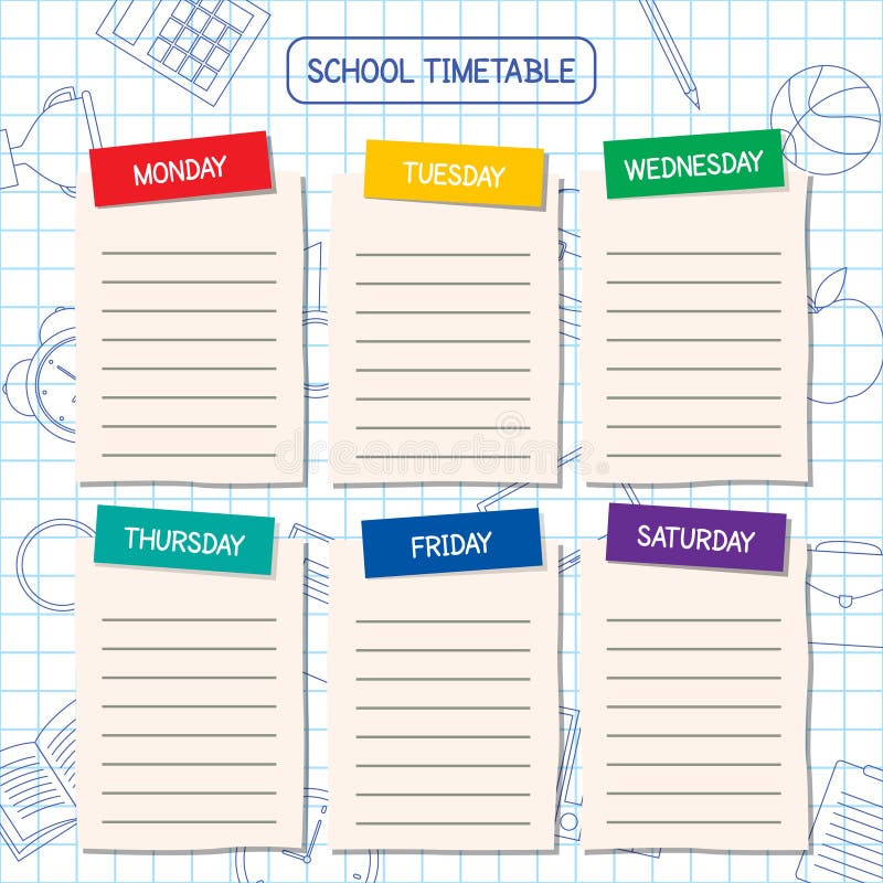 School Timetable Template, a Weekly Curriculum Design Stock Vector ...
