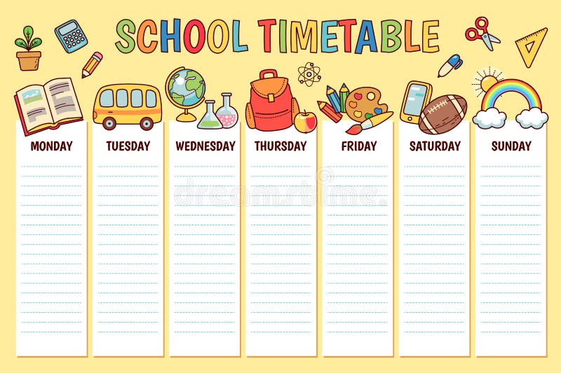Weekly School Timetable Subject 4 Stock Illustrations – 23 Weekly ...