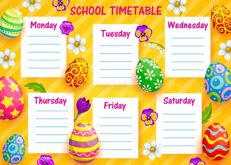 School Timetable Vector Template with Easter Eggs Stock Vector ...