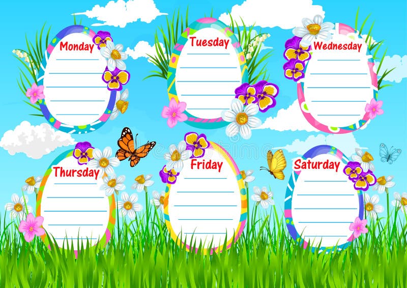 School Timetable Vector Template Spring Flowers Stock Vector ...