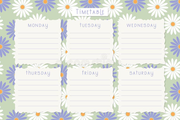 School Timetable, Violet Pattern with Chamomiles. Classroom Timetable ...