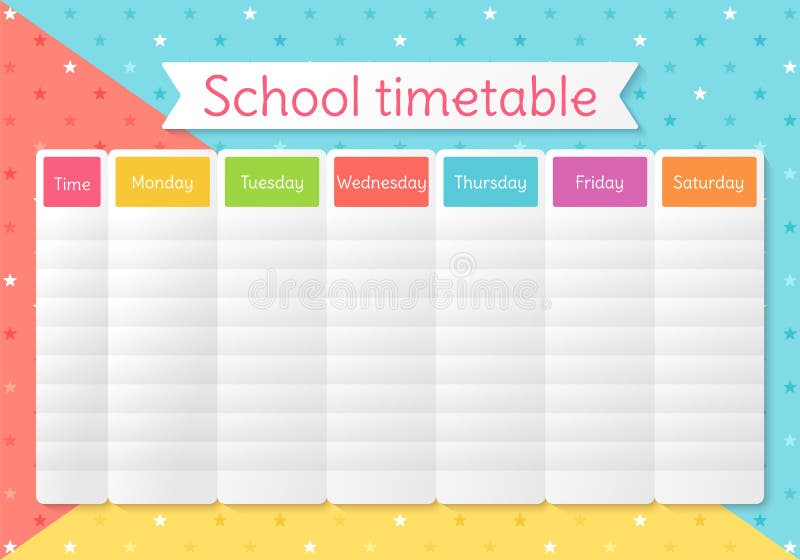 School Timetable. Weekly Schedule for Lessons. Vector Illustration ...