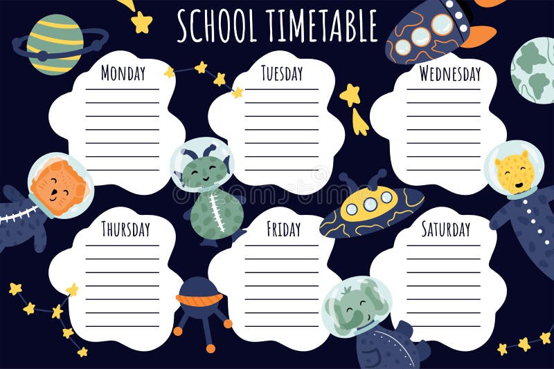 School Timetable. Weekly Schedule Vector Template for School Students ...