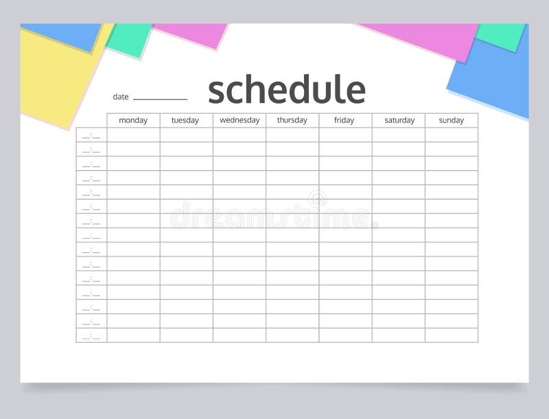 School Timetable Worksheet Design Template Stock Vector - Illustration ...