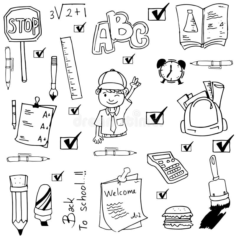 School Tools for Kid in Doodle Stock Vector - Illustration of cute ...