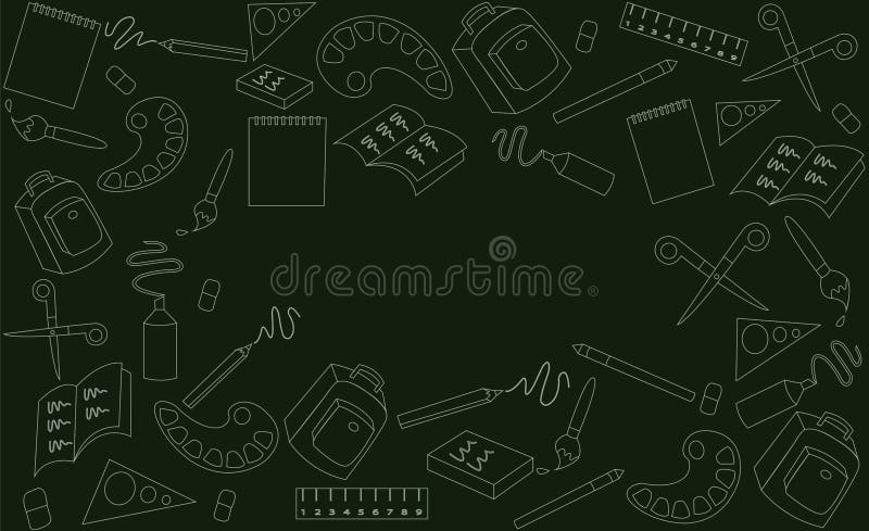 School Tools on a Green Background. Pattern Stock Illustration ...