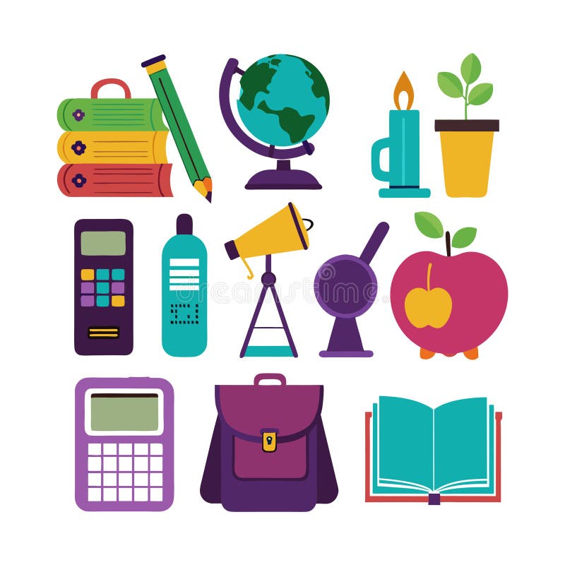 School Tools Silhouette Set High-Quality Vector Illustrations Stock ...