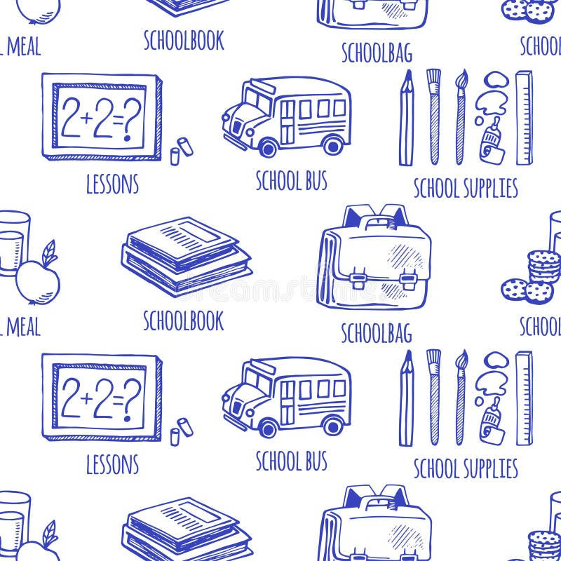 School Tools Sketch Icons Seamless Vector Pattern. Stock Vector ...