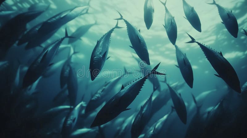 School of Tuna Swimming in Deep Ocean Sea Water Stock Image - Image of ...