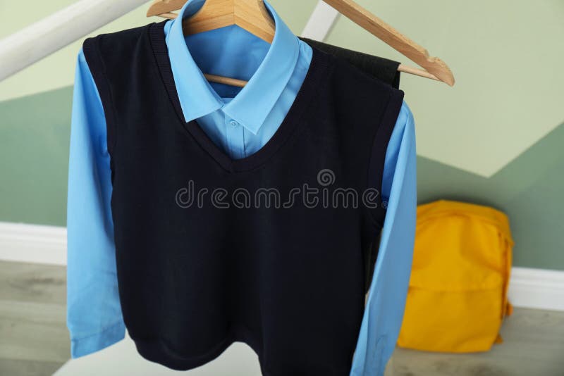 School Uniform for Boy on Hanger Stock Photo - Image of material ...
