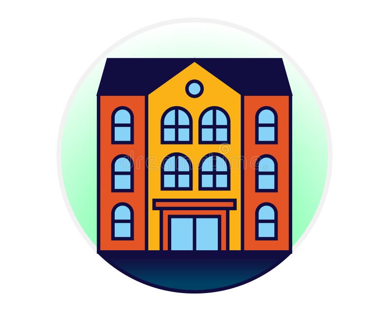 School University House Icon in Flat Style on a Office Illustration ...