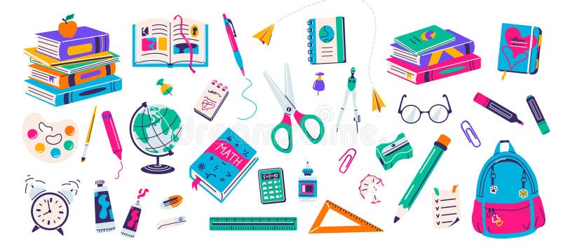 School Vector Illustration. Set for Back To School, Study Tools ...
