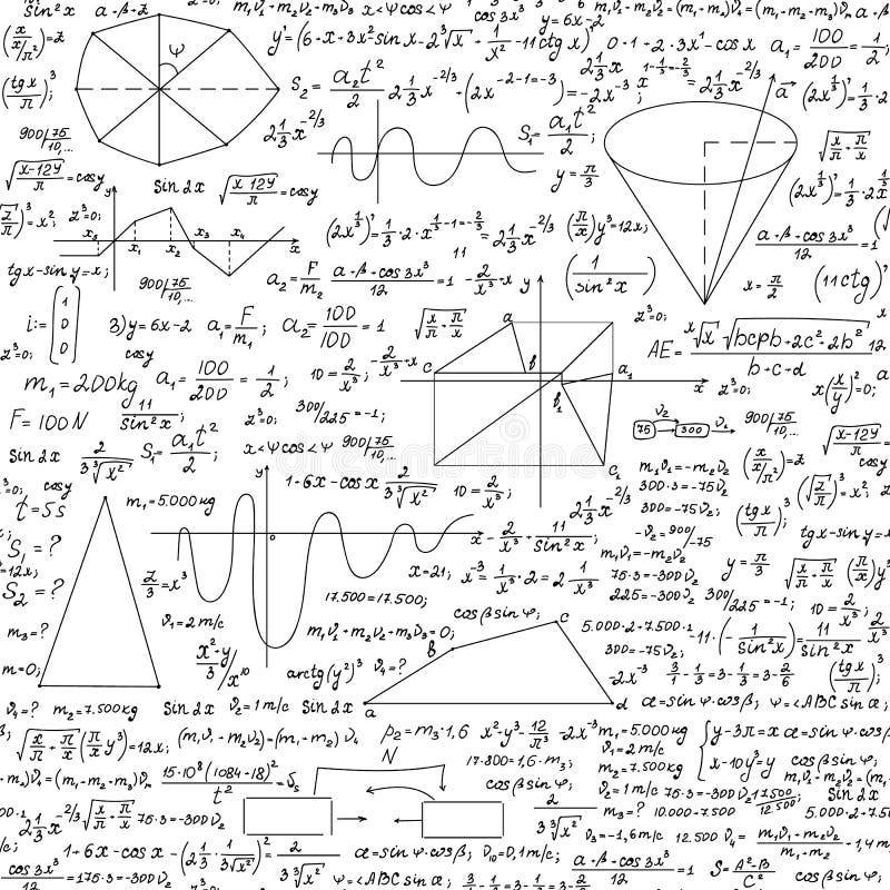 School Vector Seamless Pattern with Handwritten Mathematical and ...