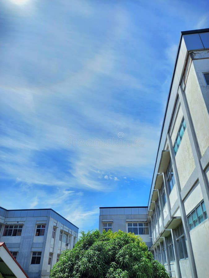 School in a Very Beautiful Sky Frame Stock Image - Image of frame ...