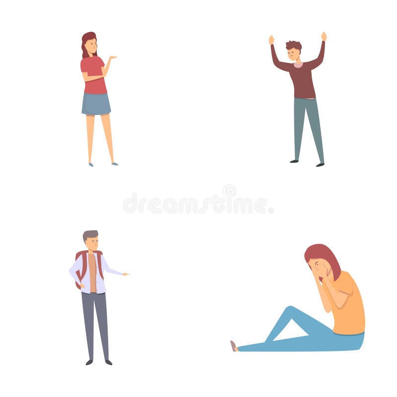 School Violence Icons Set Cartoon Vector. Conflict and Violence in ...