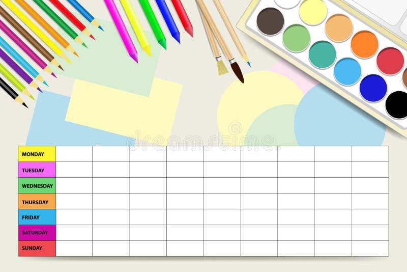 School Week Schedule Vector with a School Supplies Stock Vector ...