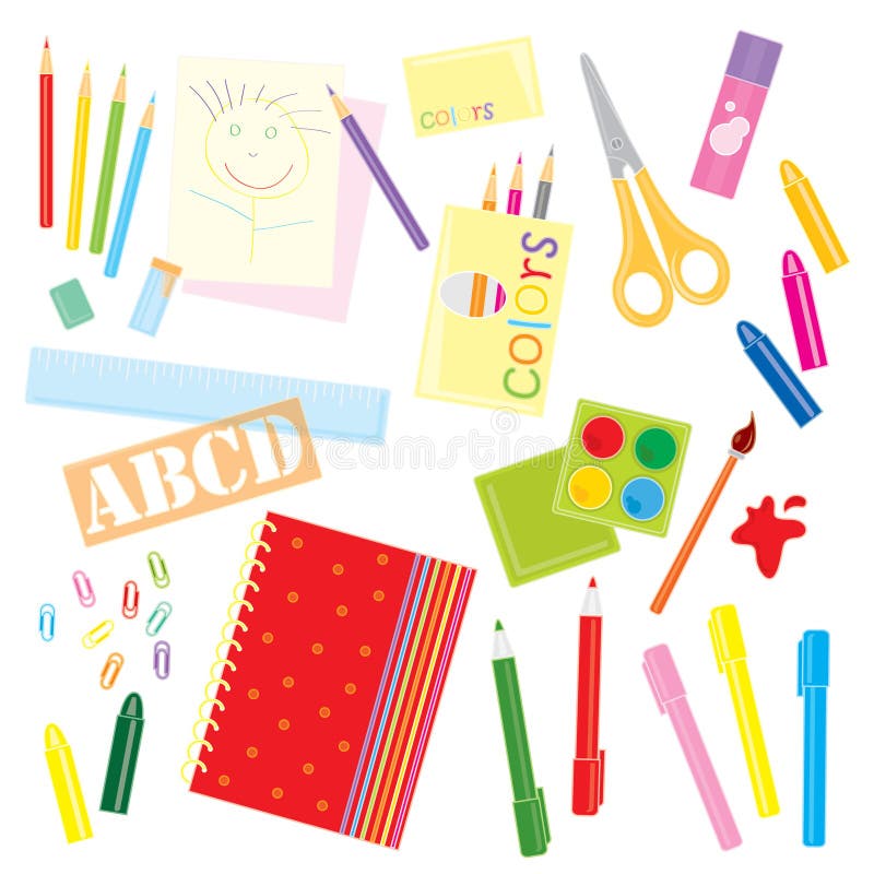 School Work stock vector. Illustration of pencil, scissors - 8872827