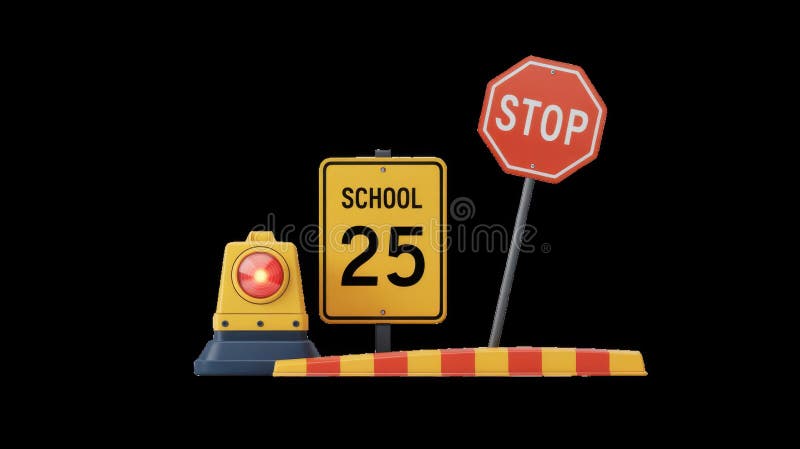 School Zone Speed Limit and Stop Sign on Transparent Background Stock ...