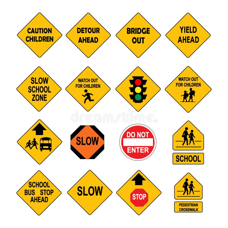 School Zone Warning Signs Vector Illustration Stock Vector ...