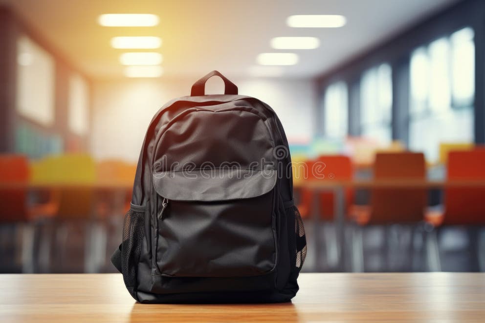 Schoolbag on Desk in Class Room AI Generated Stock Image - Image of ...