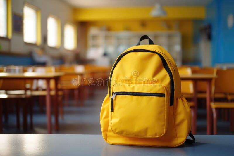 Schoolbag on Desk in Class Room AI Generated Stock Photo - Image of ...