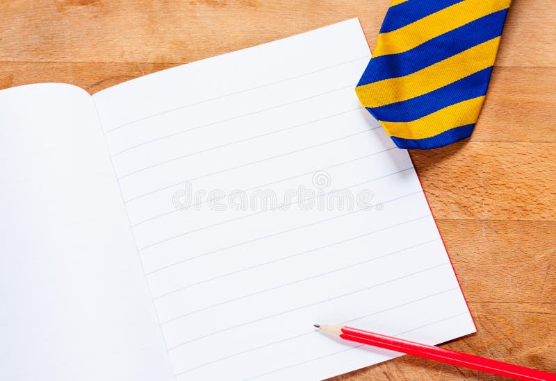 Schoolbook, pencil and tie stock photo. Image of concept - 60555490