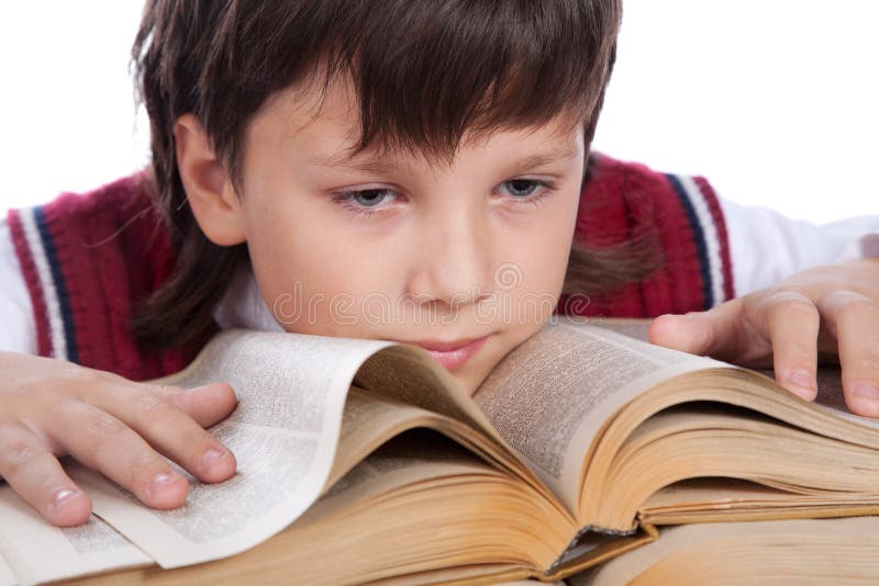 Schoolboy with book stock image. Image of pile, learn - 21929121