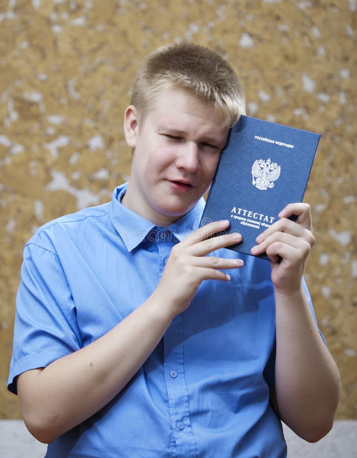 Schoolboy with the Certificate about Completion of Education at School ...