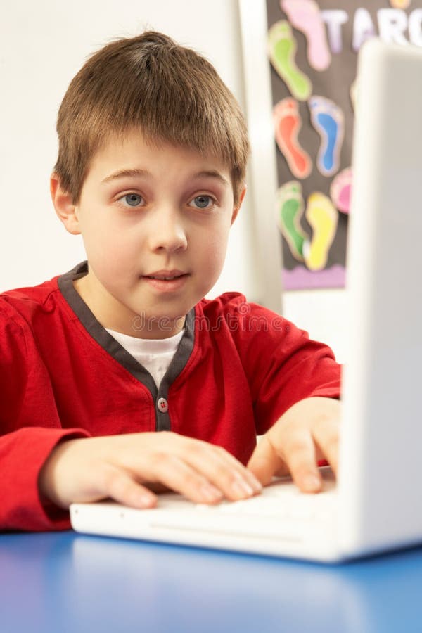 Schoolboy in it Class Using Computer with Teacher Stock Photo - Image ...