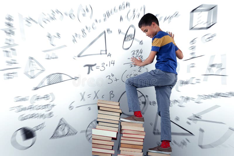 Composite Image of Schoolboy Climbing Stack of Book Stock Image - Image ...