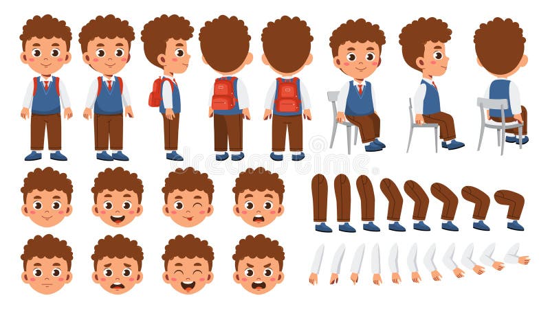 Schoolboy Constructor Set. Boy in School Uniform. Kid in Different ...