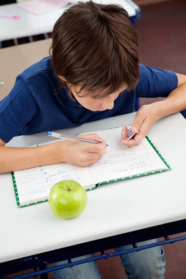 Schoolboy Copying from Cheat Sheet during Stock Image - Image of fraud ...