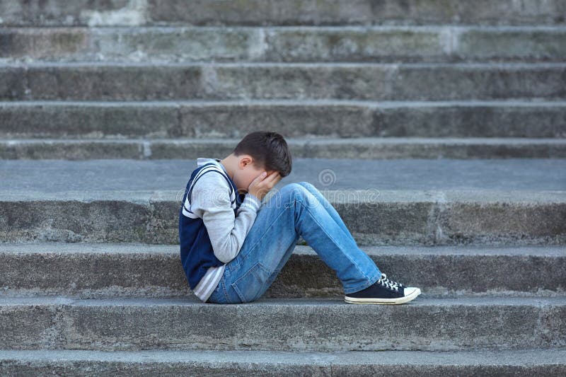 Schoolboy Crying in the Yard of the School Stock Image - Image of bully ...