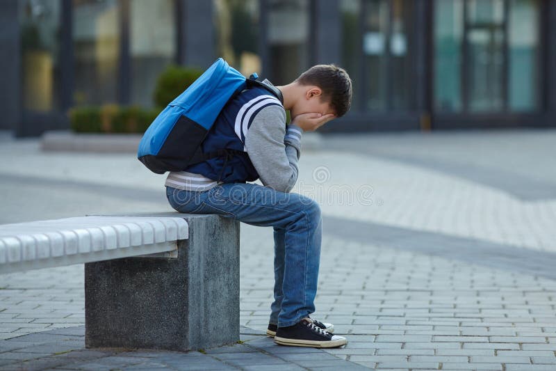 Schoolboy Crying in the Yard of the School Stock Image - Image of fail ...