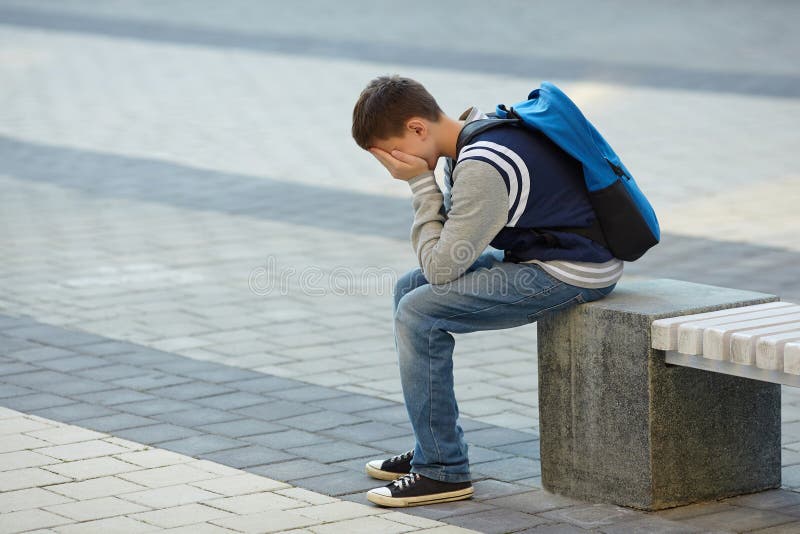 Schoolboy Crying in the Yard of the School Stock Photo - Image of fail ...