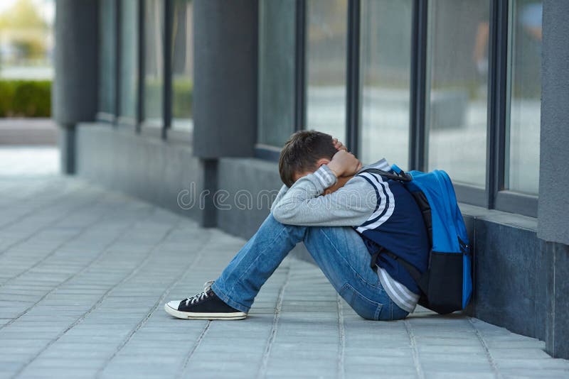 Schoolboy Crying in the Yard of the School Stock Photo - Image of pain ...