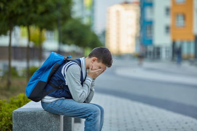 Schoolboy Crying in the Yard of the School Stock Image - Image of ...